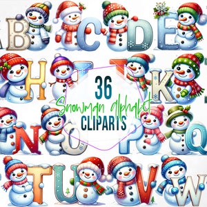 Snowman Alphabet With Numbers Clipart, Christmas Alphabet, Winter ...
