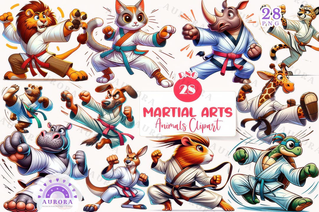 Martial Arts Animal Clipart Bundle, Karate Animals PNG, Cute Animals ...