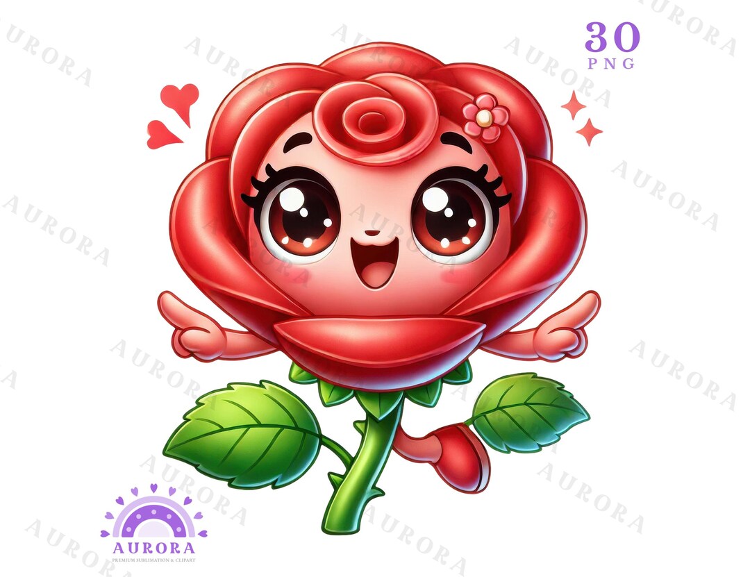 30 Cute Flower Characters Clipart Bundle, Kawaii Cartoon Flowers PNG ...