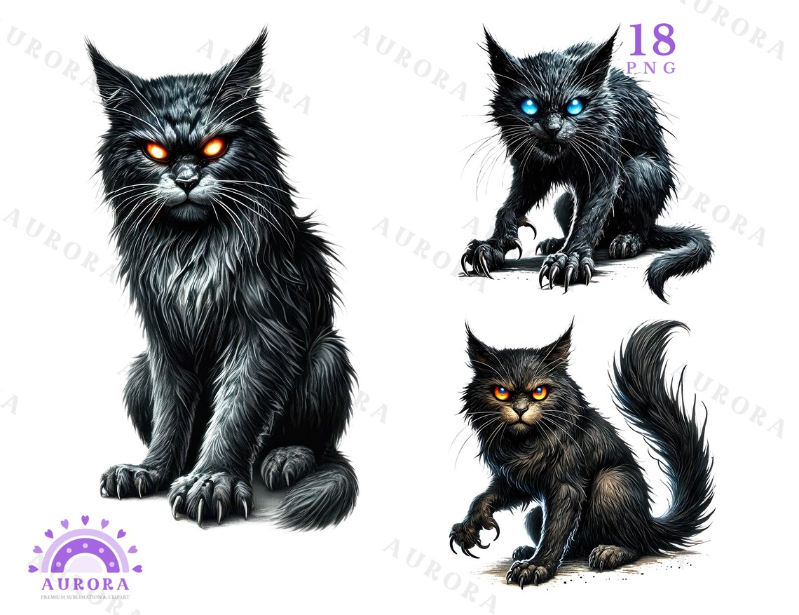 25 Scary Black Cat Clipart, Spooky Halloween Cats Sublimation PNG ...