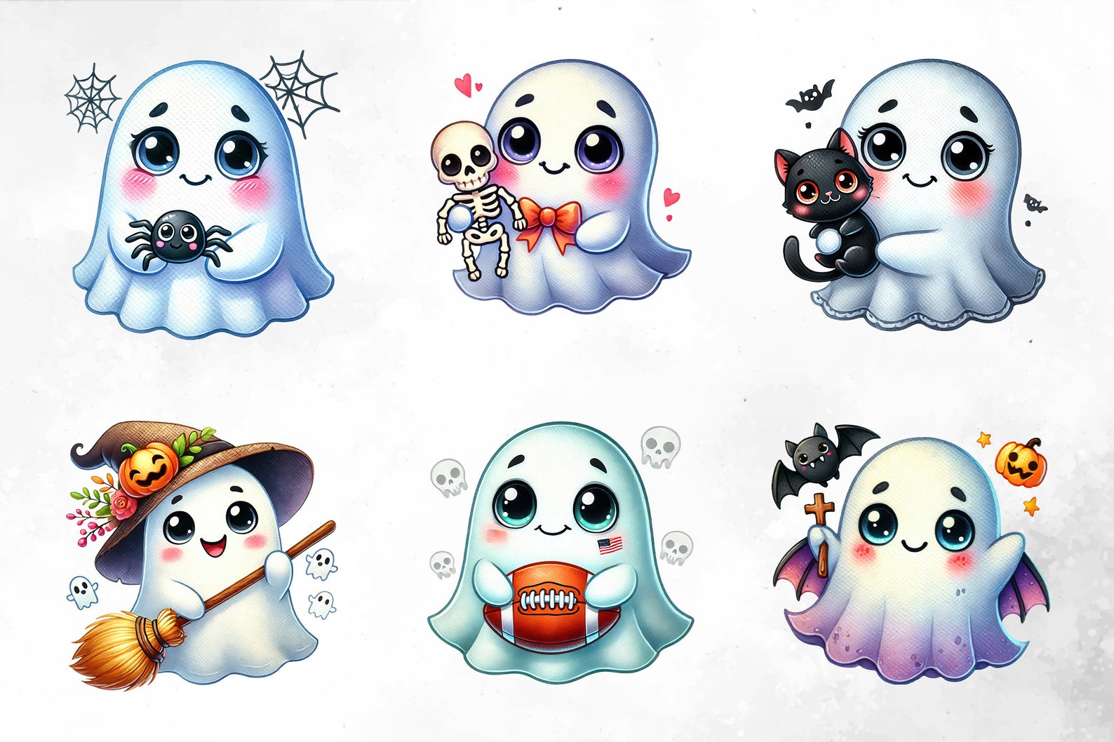 40 Funny Halloween Ghost Clipart Bundle, Cute Spooky Ghost PNG for ...