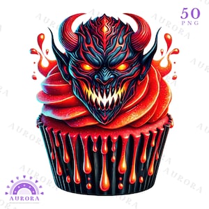 50 Halloween Cupcake Clipart Bundle, Creepy Halloween Sublimation PNG ...
