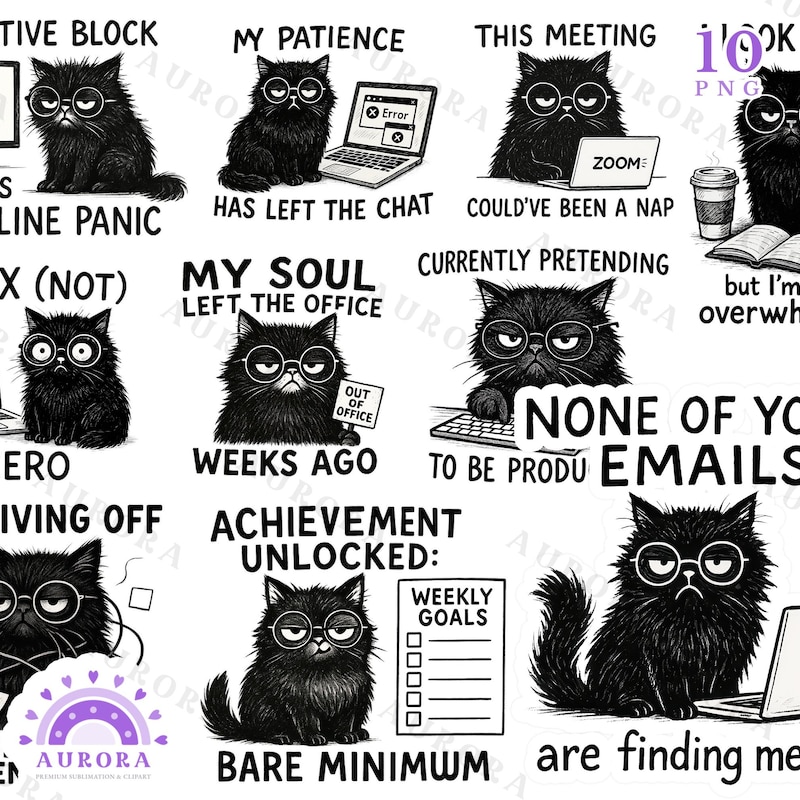 Grumpy Black Cat Clipart - Etsy