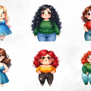 25 Cute Chubby Girls Clipart Bundle, Watercolor Chubby Girls Design for ...