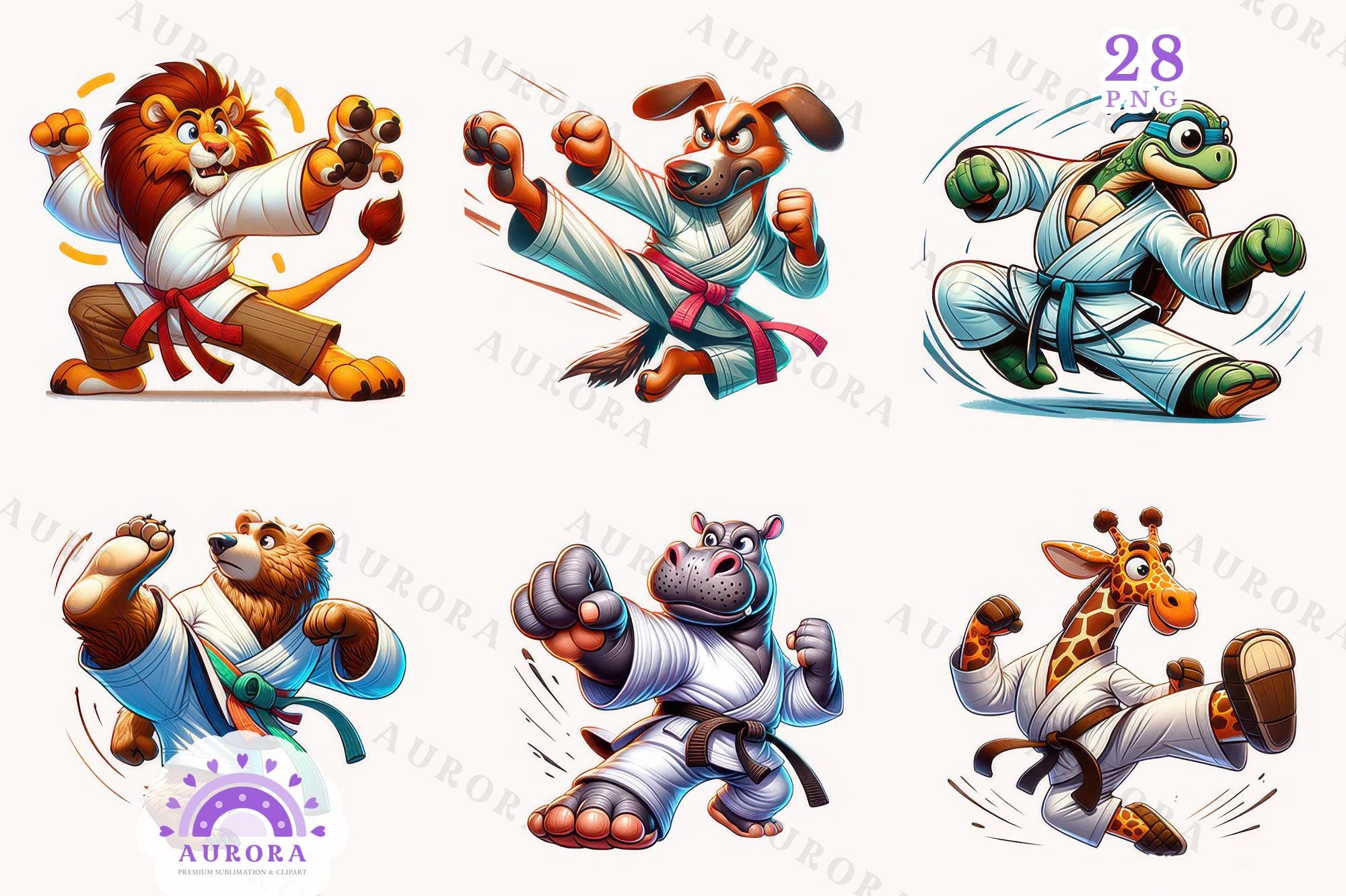 Martial Arts Animal Clipart Bundle, Karate Animals PNG, Cute Animals ...
