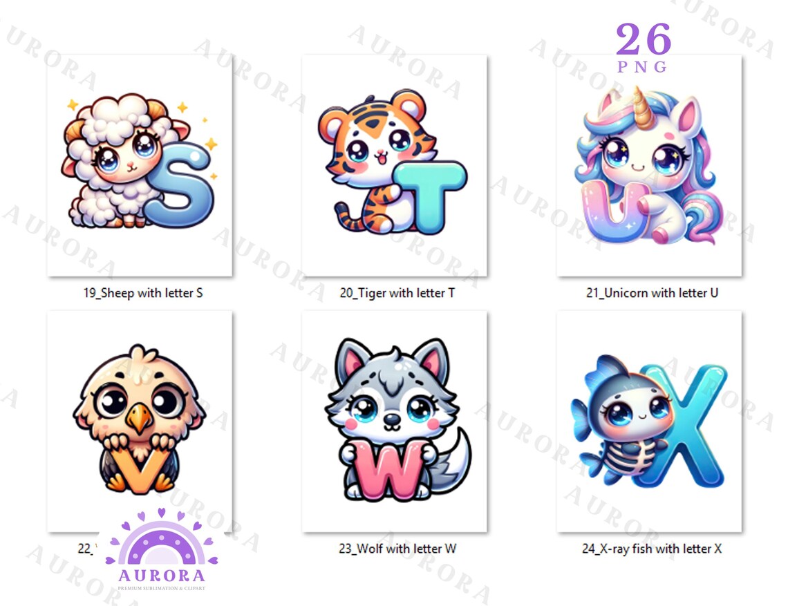 Cute Animal Alphabet Clipart, Adorable Alphabet A-Z, Animals A to Z ...