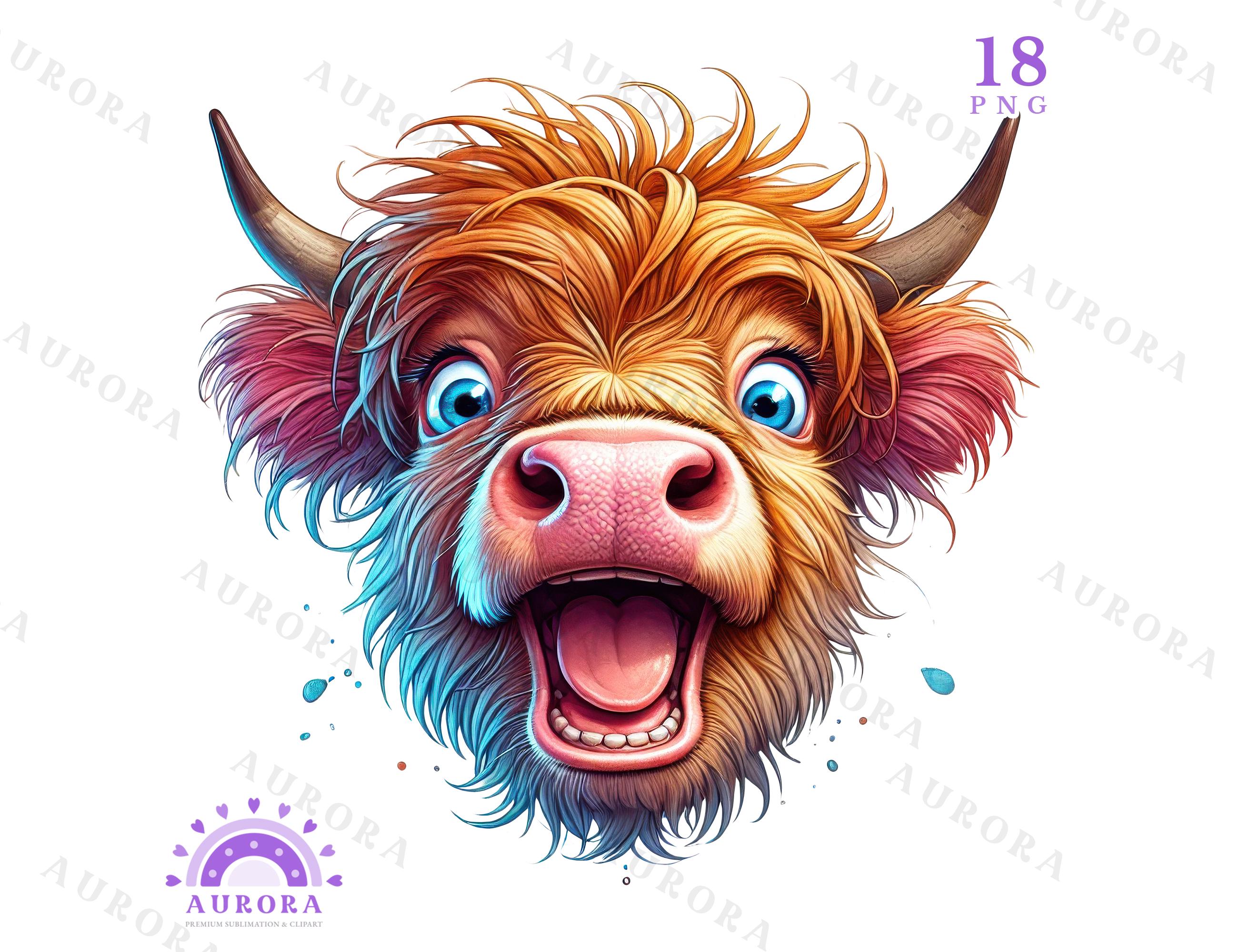 Funny Highland Cow Face Sublimation, Quirky Highland Cow Face PNG ...