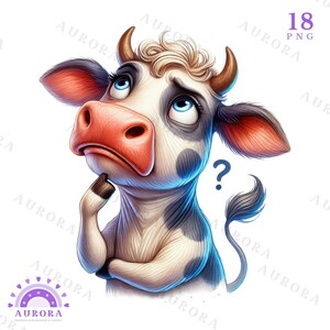 Quirky Cow PNG Clipart Bundle, Funny Cow Sublimation, Expressive Farm ...