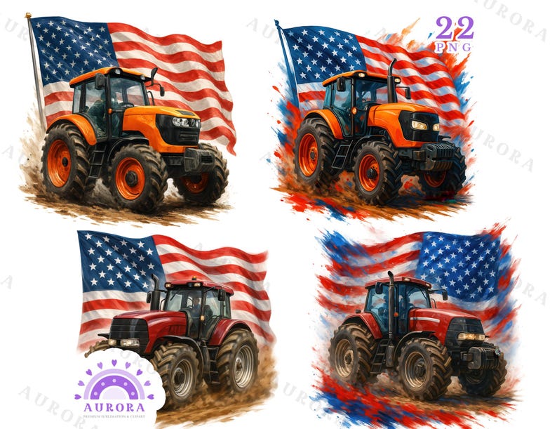Patriotic Tractor Clipart Bundle, 4th of July PNG, American Flag ...