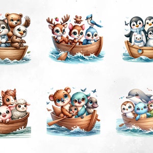 Watercolor Animal Friends Clipart, Cute Animal Friends in Boats Clipart ...