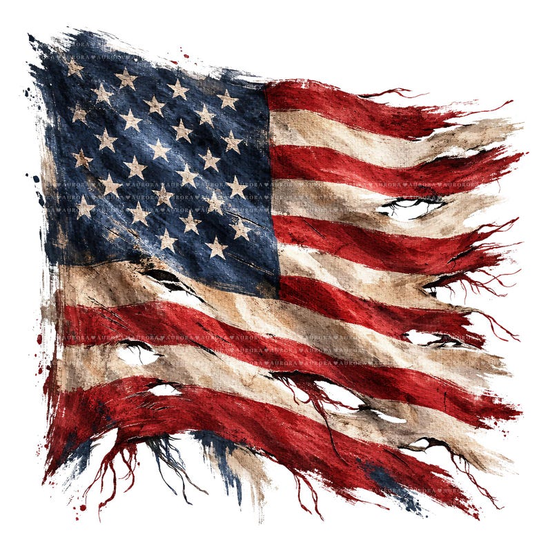 Distressed American Flag PNG Bundle, 22 Grunge Watercolor Clipart ...