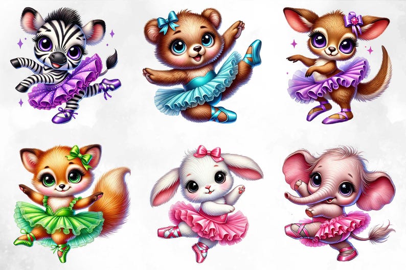 Ballerina Animals Clipart, 35 Cute Dancing Animals PNG, Ballerina Animal Sublimation, Watercolor ...