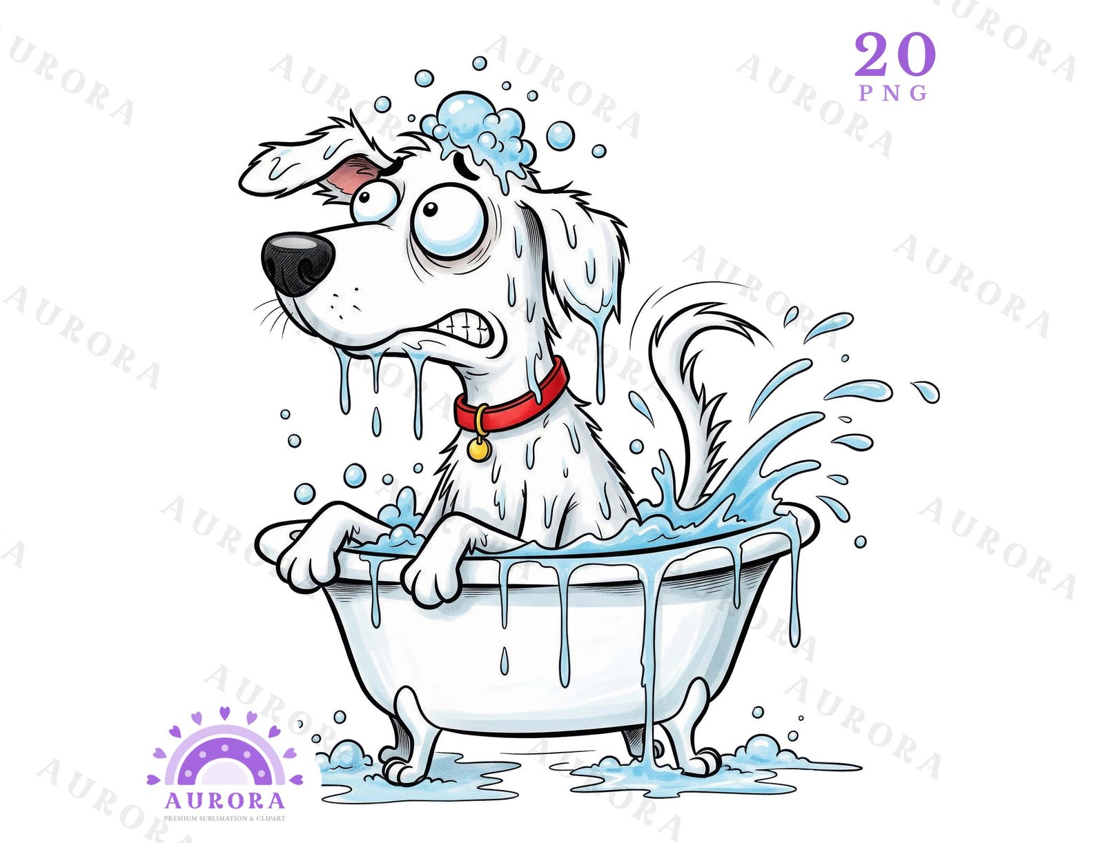 Funny Dog Bath Clipart Bundle, Silly Pet Grooming Stickers, Pet Wash ...