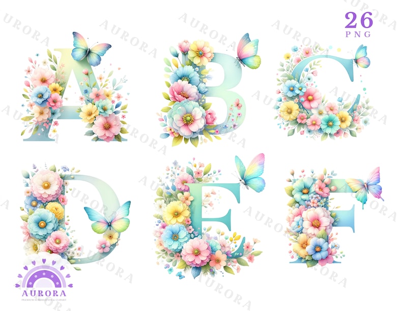 Watercolor Floral Alphabet Clipart, Pastel Flower Letters PNG, Spring ...
