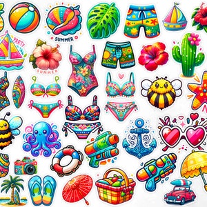 100+ Cute Summer Stickers Bundle, Tropical Beach Theme Digital Planner ...