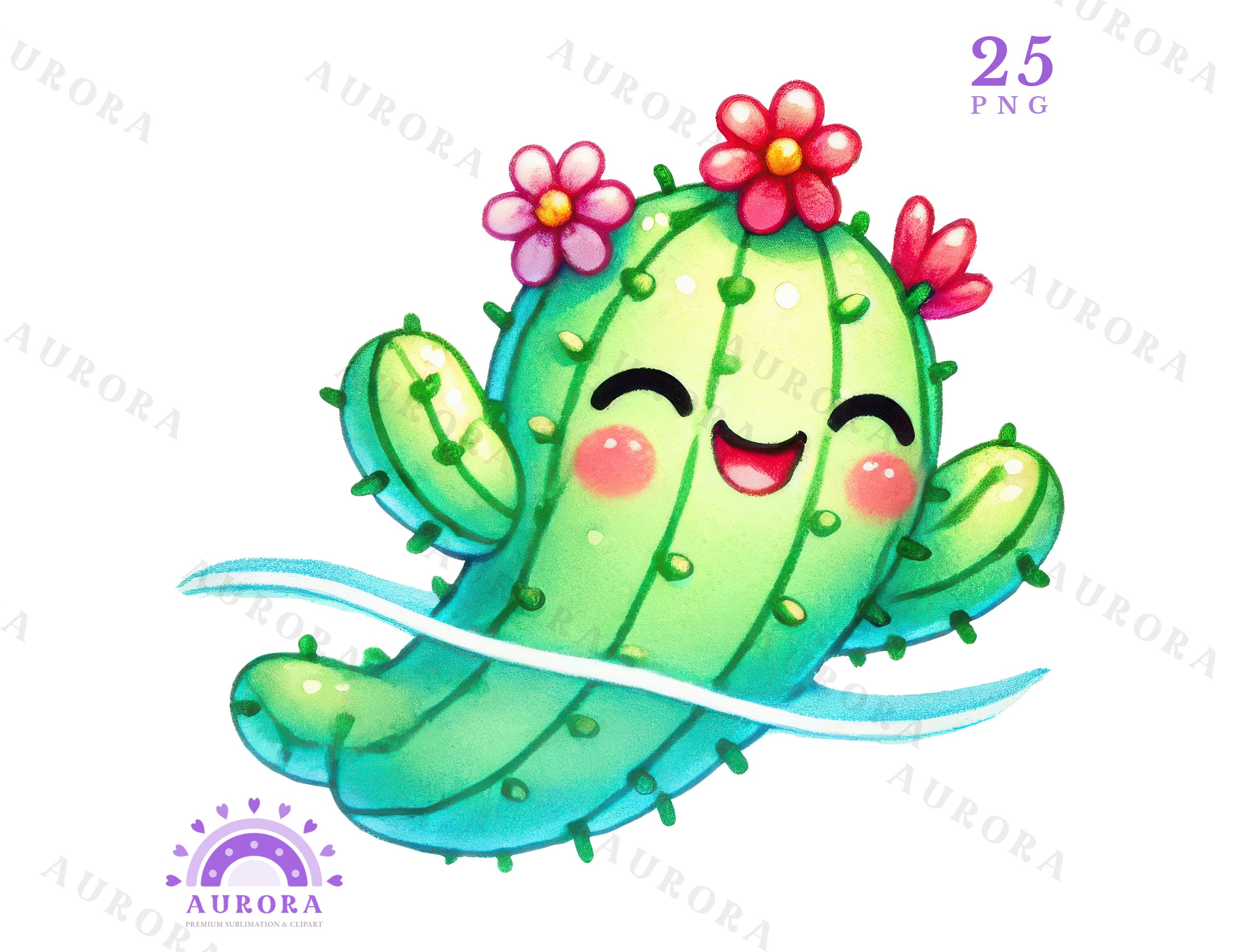 Kawaii Watercolor Cactus Clipart Set (digital Download) - Etsy