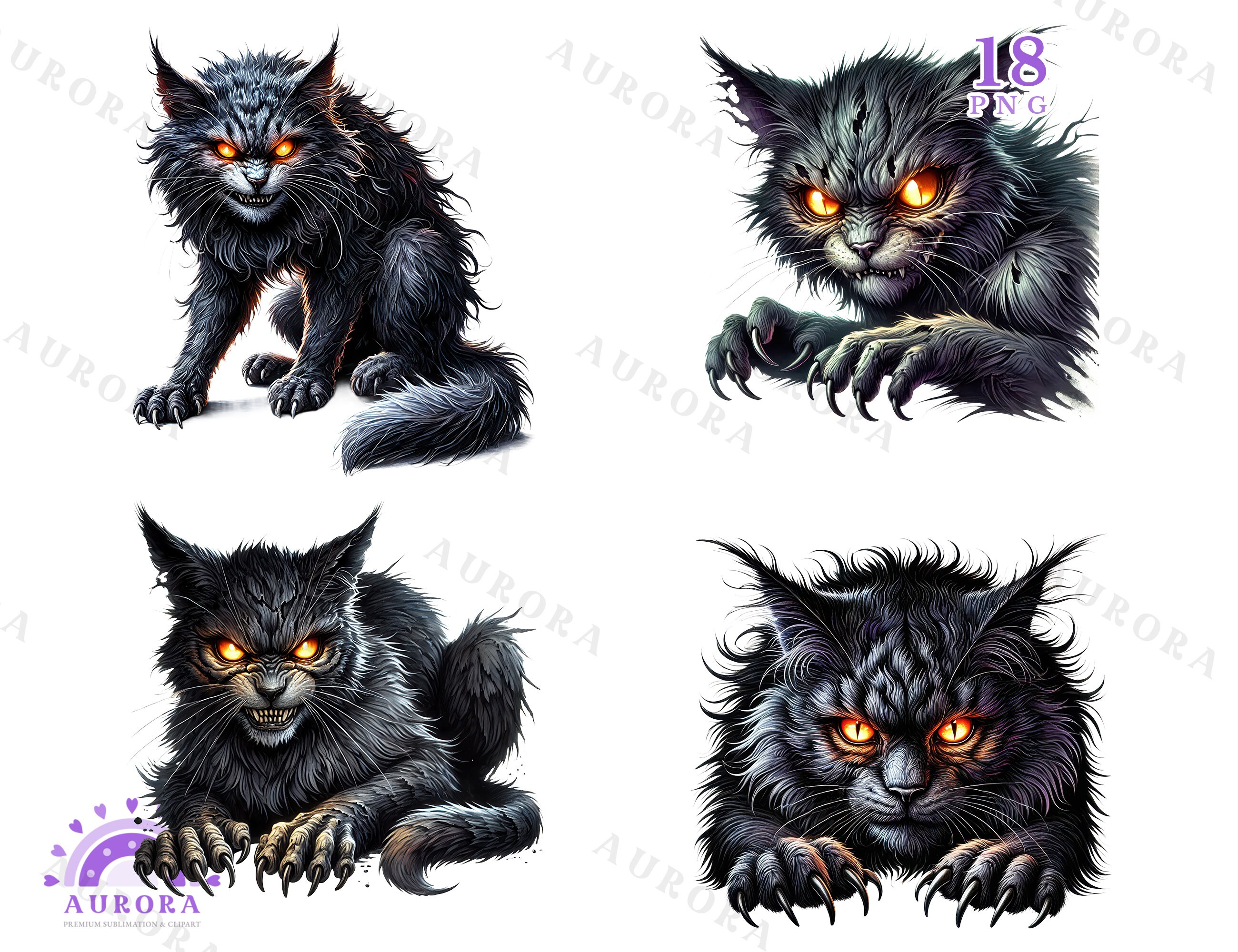 25 Scary Black Cat Clipart, Spooky Halloween Cats Sublimation PNG ...