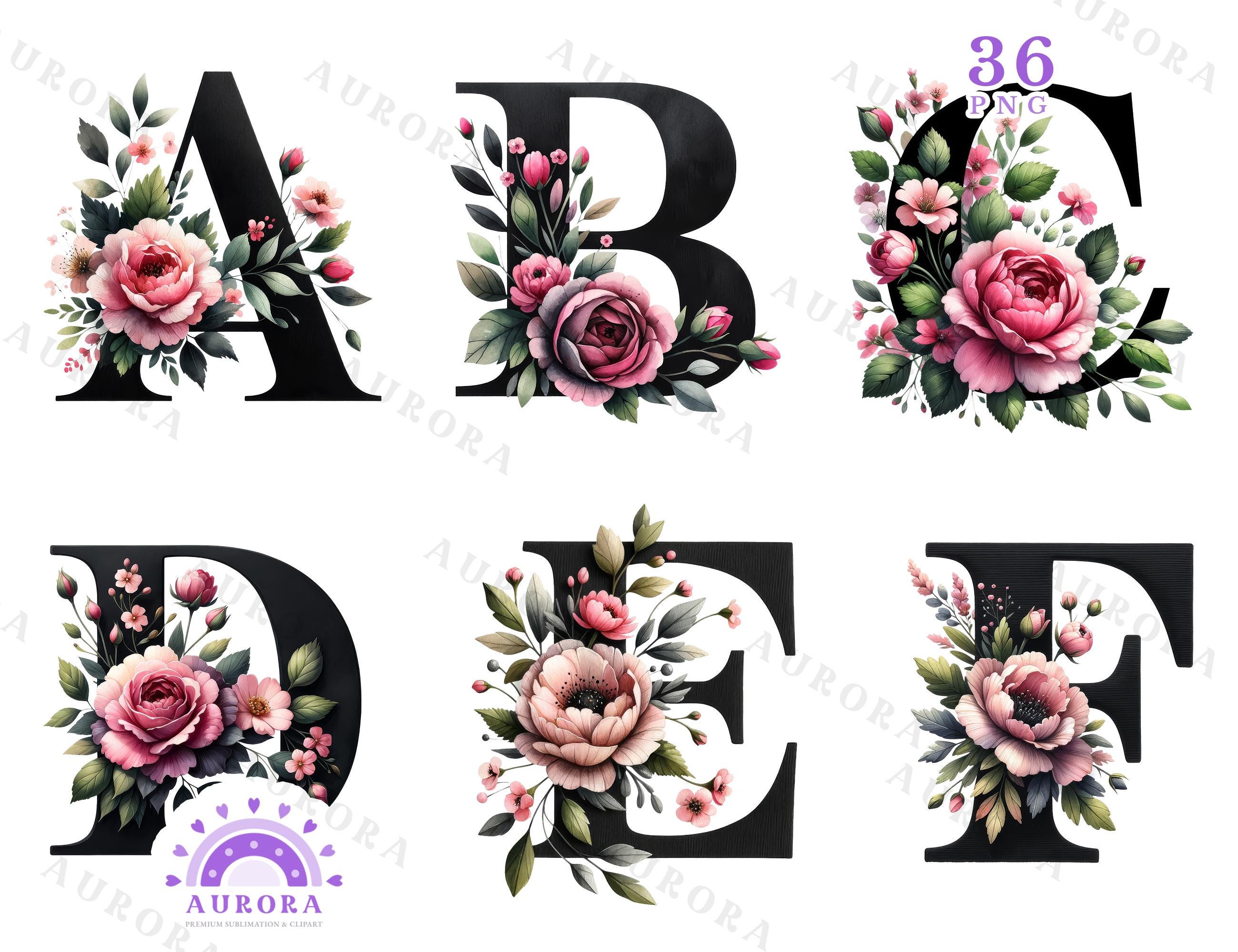 Elegant Floral Alphabet and Numbers Clipart, Watercolor Floral Alphabet ...