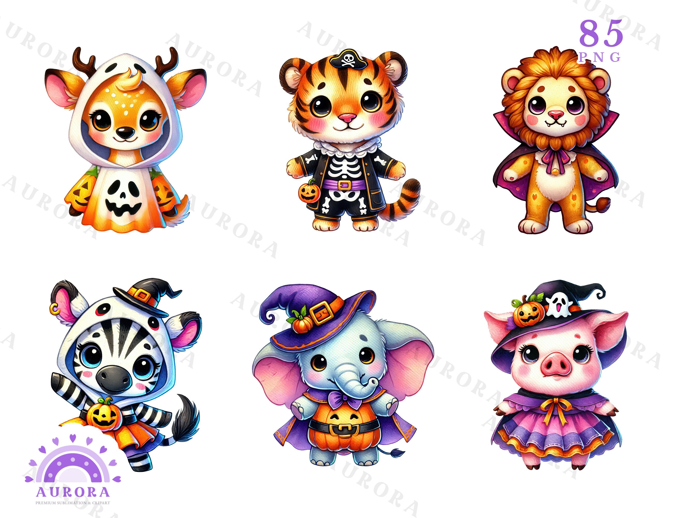 85 Watercolor Halloween Animals PNG, Spooky Zoo Animals Clipart, Witch ...
