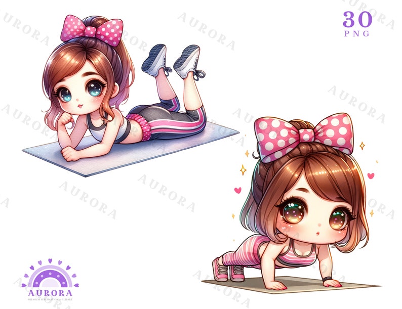 Chibi Fitness Girl Clipart, Chibi Gym Girls, Fitness Chibi Girls ...