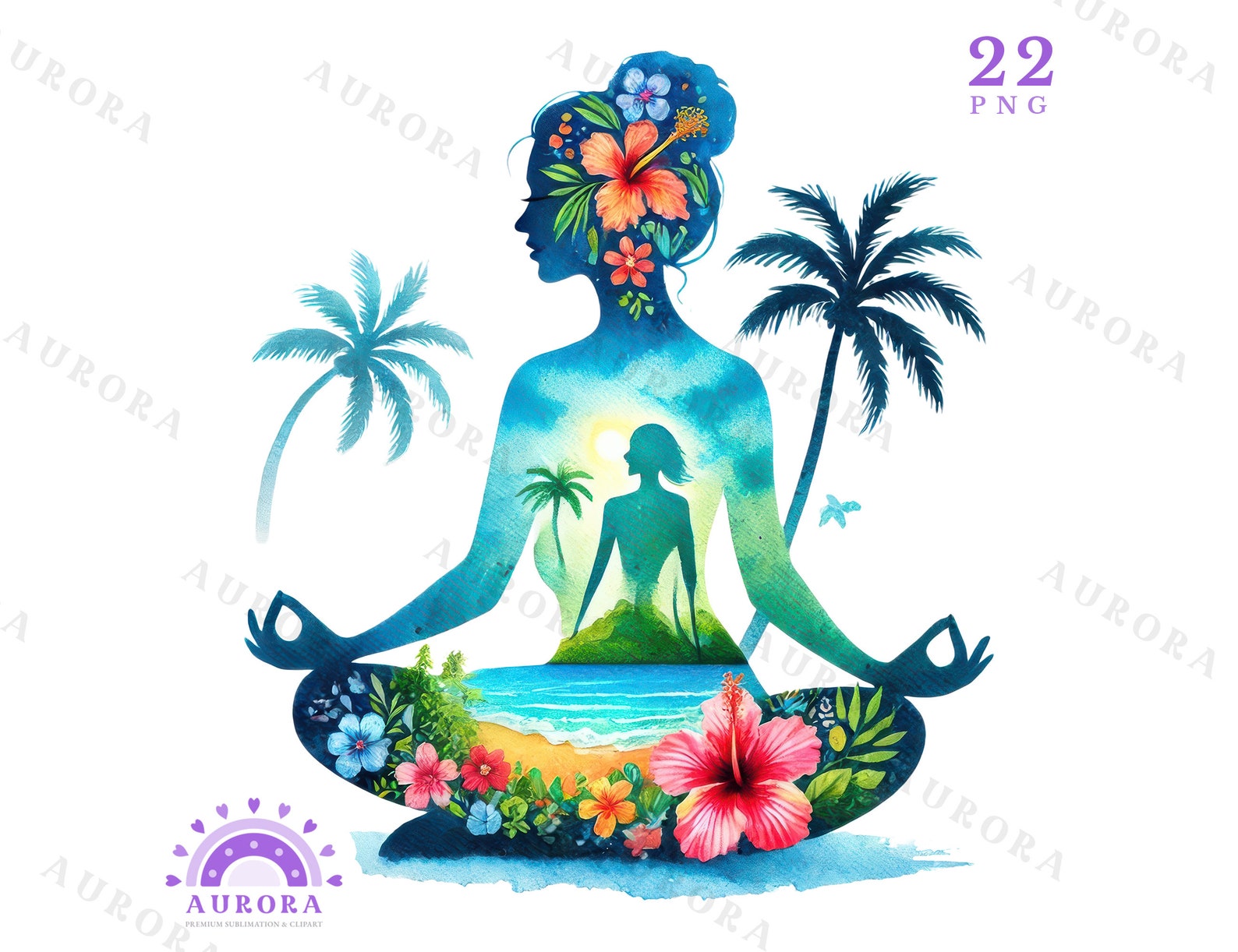 Watercolor Yoga Silhouette Clipart, Meditation Art, Flowers ...