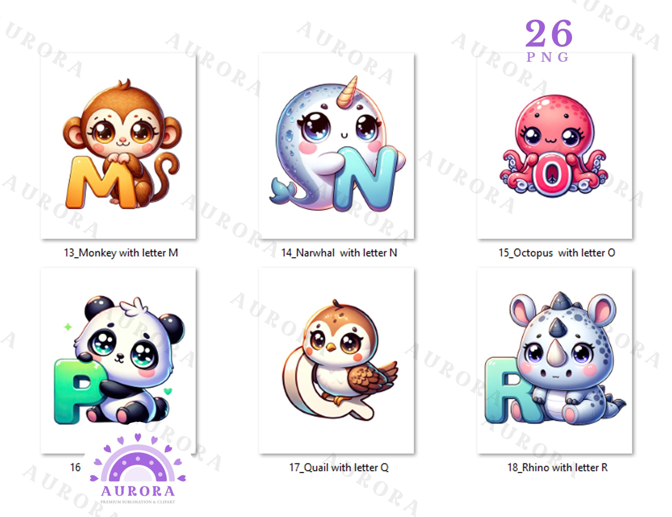 Cute Animal Alphabet Clipart, Adorable Alphabet A-Z, Animals A to Z ...