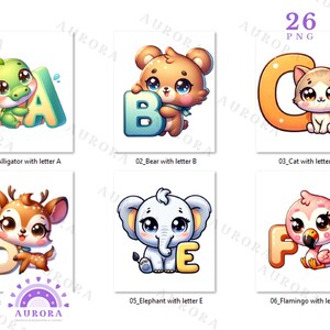 Cute Animal Alphabet Clipart, Adorable Alphabet A-Z, Animals A to Z ...