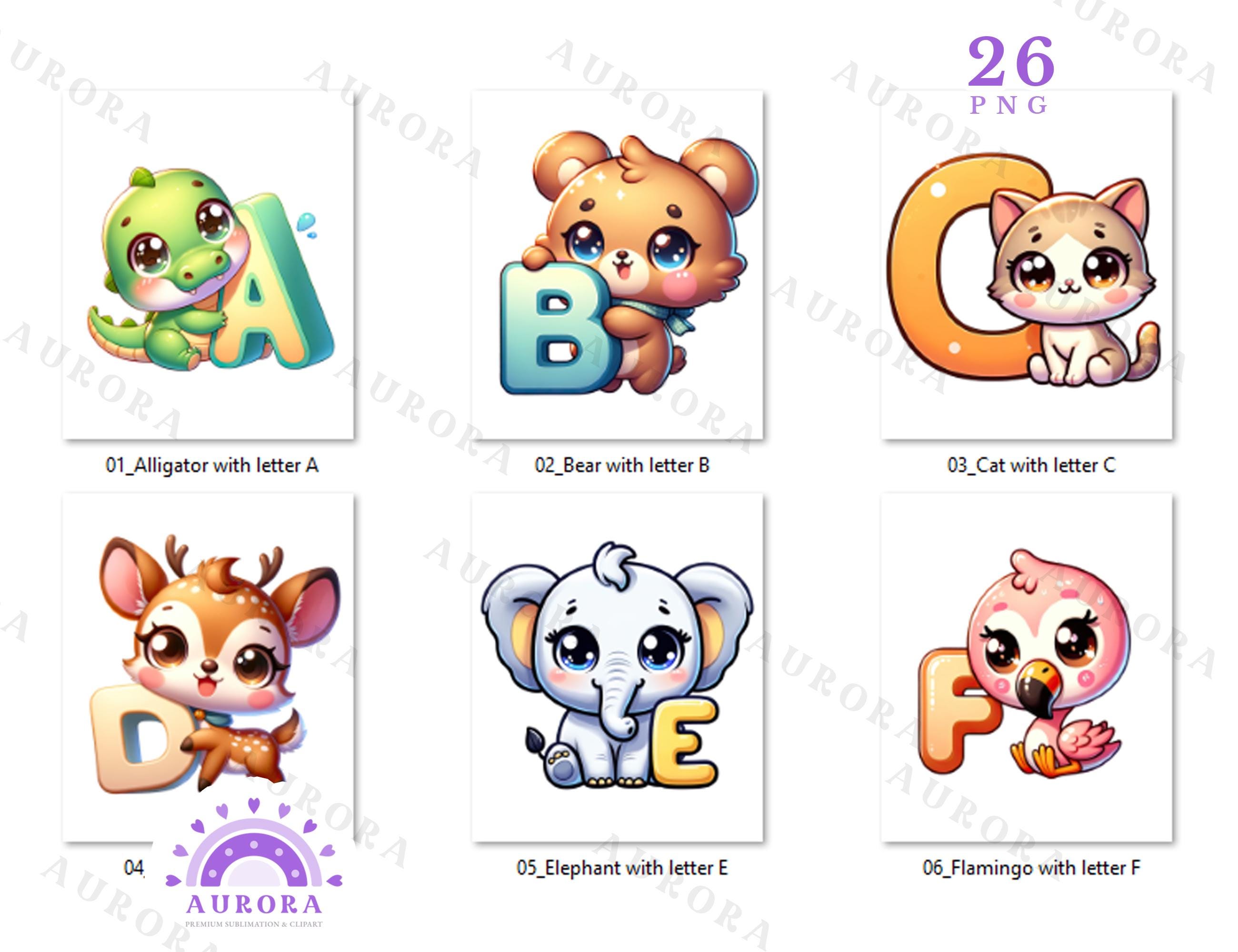 Cute Animal Alphabet Clipart, Adorable Alphabet A-Z, Animals A to Z ...
