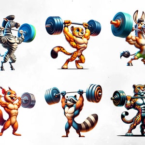 16 Weightlifting Animals Clipart, Strong Animal Characters, Heavy ...