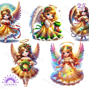 25 Christmas Angel Clipart, Cute Christmas Angels Bundle, Festive Angel ...