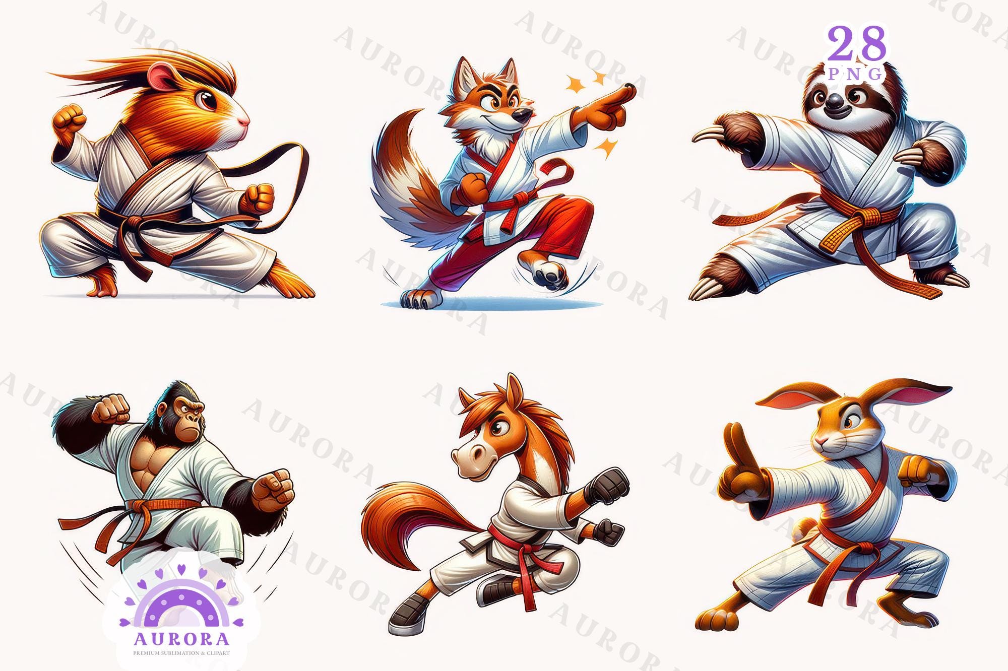 Martial Arts Animal Clipart Bundle, Karate Animals PNG, Cute Animals ...