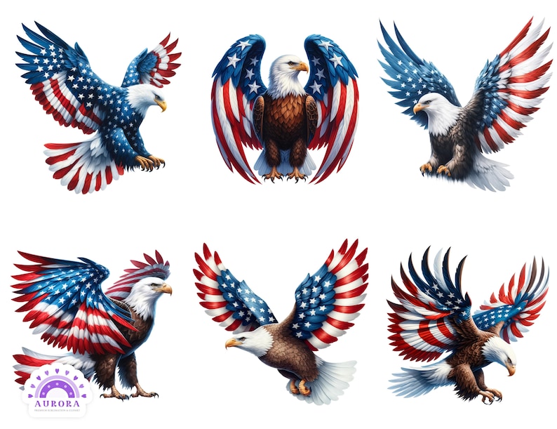 Patriotic Eagle Clipart, 4th of July PNG, American Bald Eagle, Digital ...