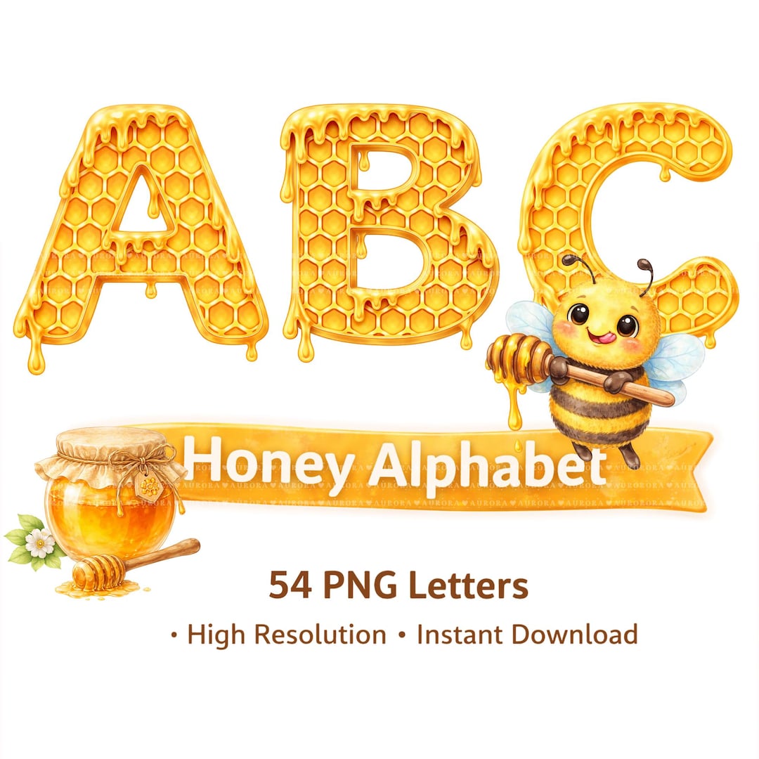 Dripping Honey Alphabet, Honeycomb Letters and Numbers, Bumble Bee ...