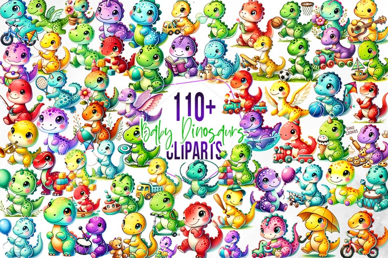 110+ Baby Dinosaur Clipart Bundle, Cute and Colorful Dinosaur for Kids ...