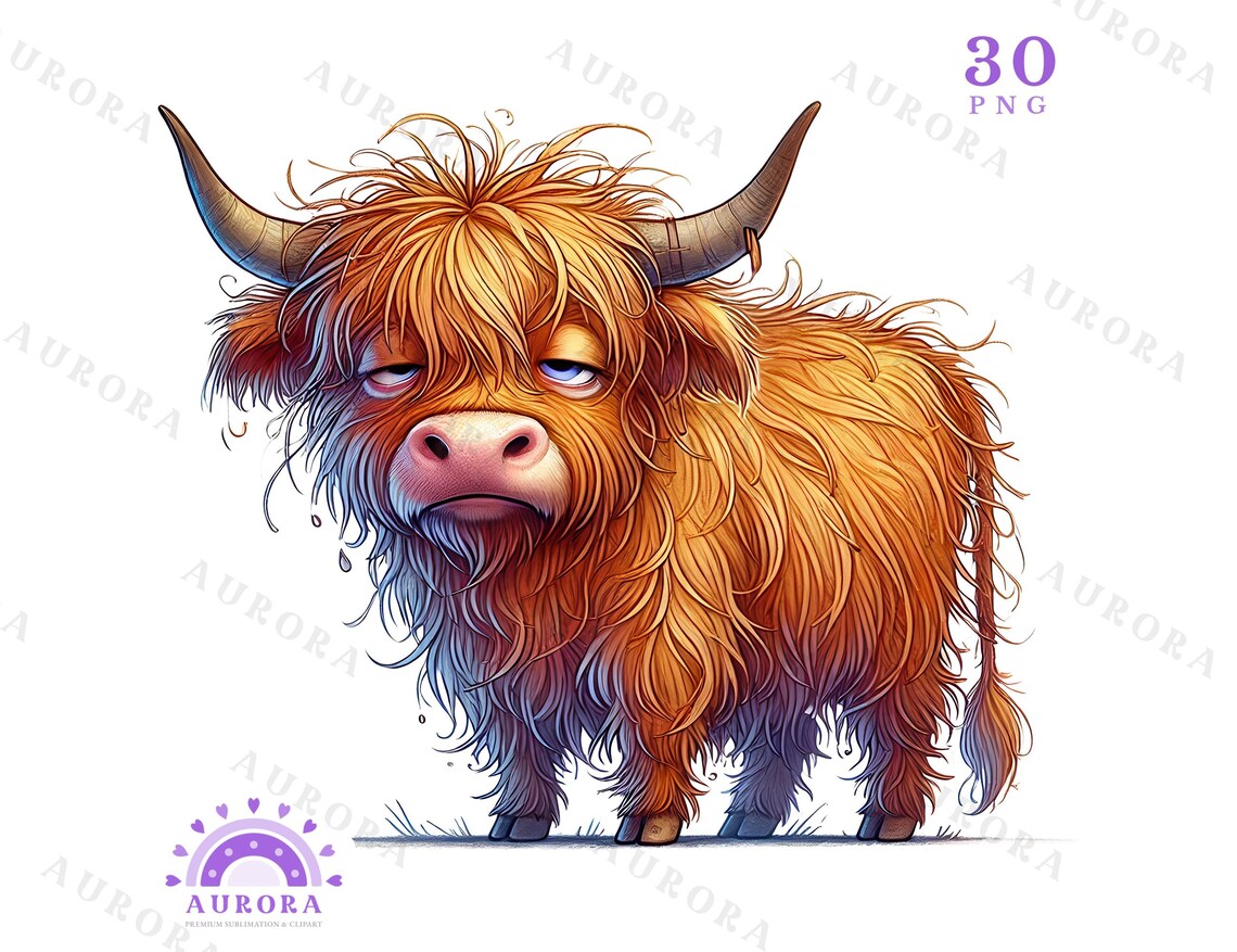 Funny Highland Cow Clipart Bundle, Quirky Animals Sublimation PNG ...