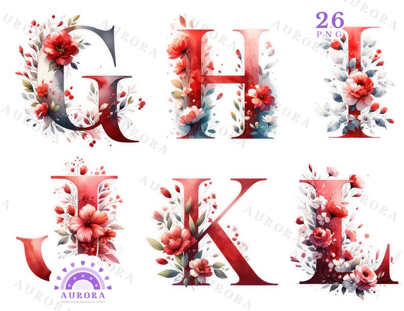 Watercolor Floral Alphabet Clipart, Spring Floral Letters PNG, Flowers ...