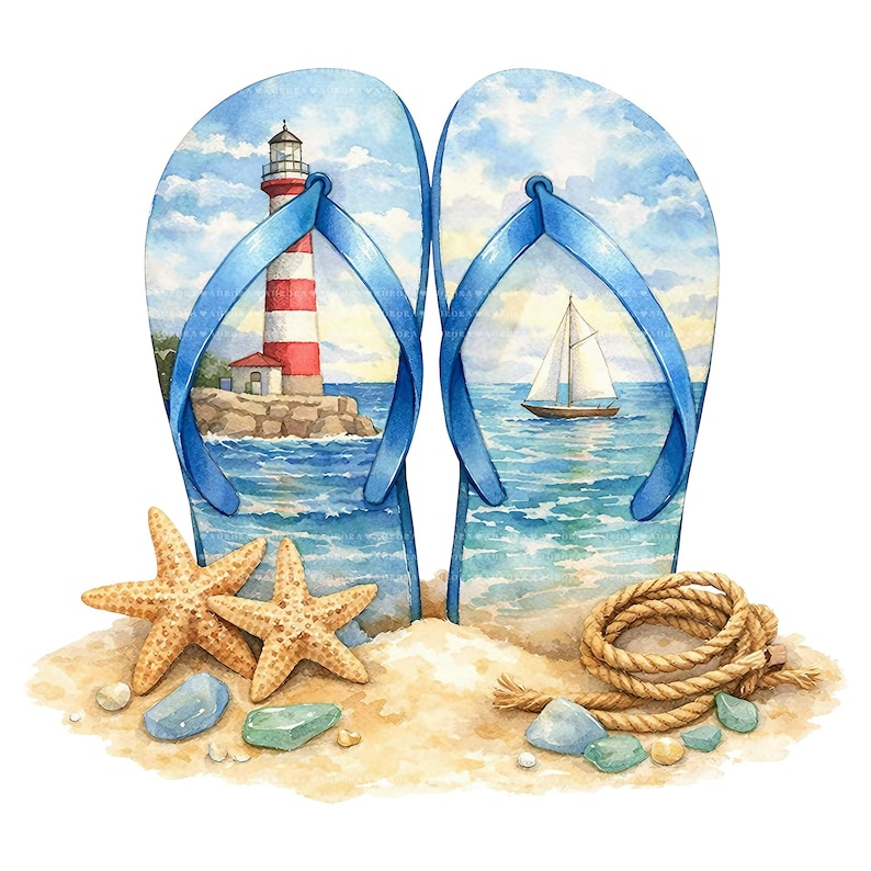 22 Beach Flip Flop Watercolor PNG Bundle, Sublimation Design, Summer ...