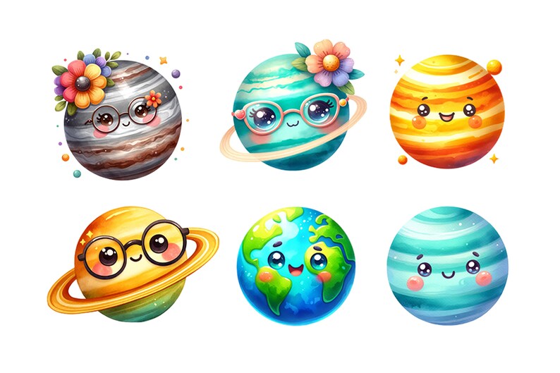 Planets Clipart PNG, Watercolor Style, Commercial Use - Etsy