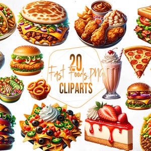 Watercolor Fast Foods Clipart, Quick Serve Meal Graphics, Burger, Pizza ...