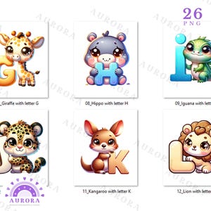 Cute Animal Alphabet Clipart, Adorable Alphabet A-Z, Animals A to Z ...