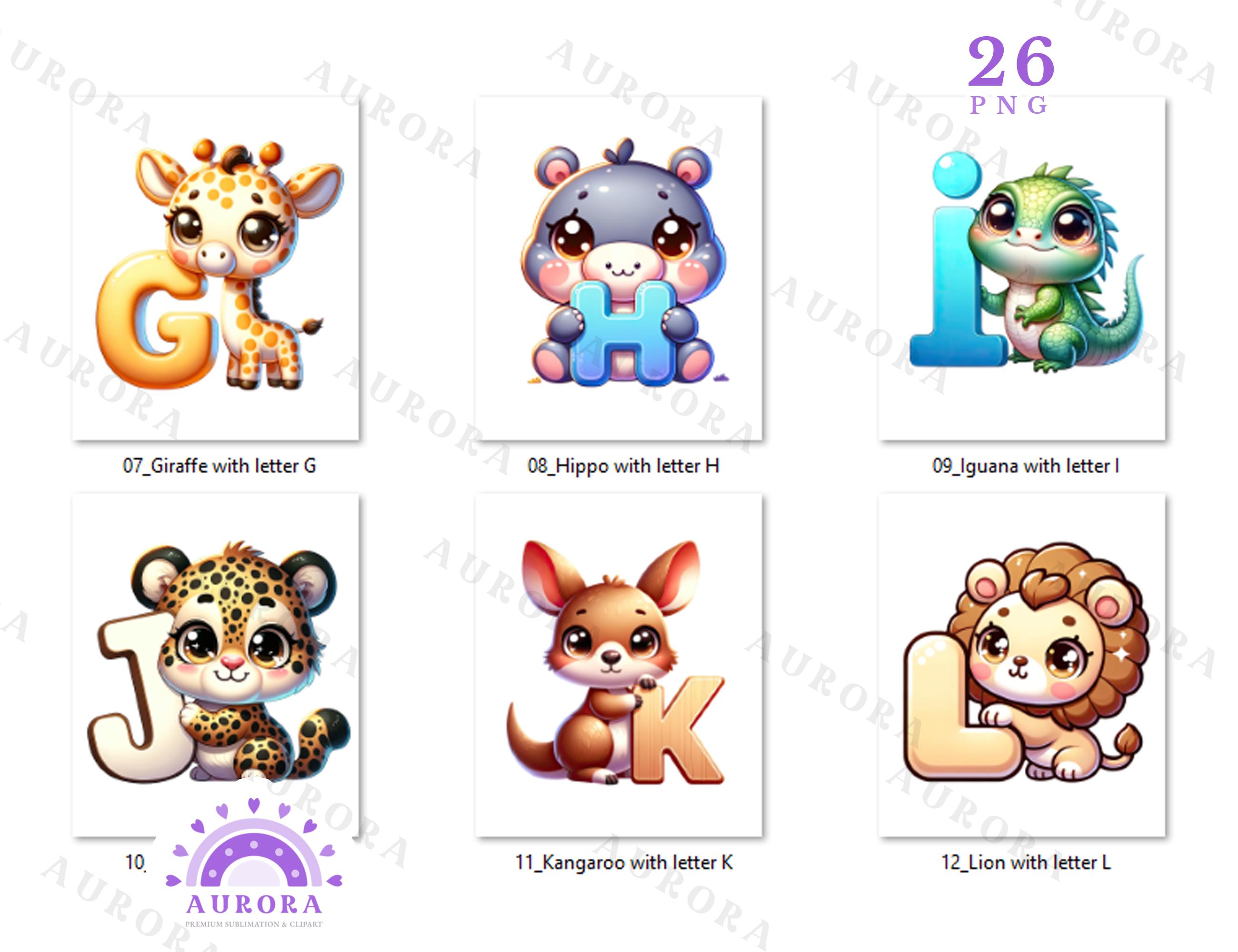 Cute Animal Alphabet Clipart, Adorable Alphabet A-Z, Animals A to Z ...