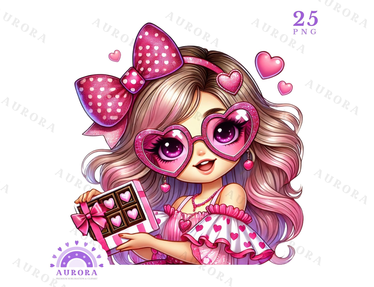 Valentine's Day Girl Clipart Bundle, Chibi Girls With Bow & Glasses ...