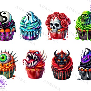 50 Halloween Cupcake Clipart Bundle, Creepy Halloween Sublimation PNG ...