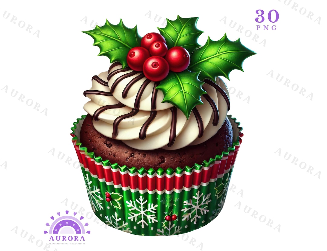 30 Christmas Cupcake Clipart Bundle, Festive Holiday Desserts PNG ...
