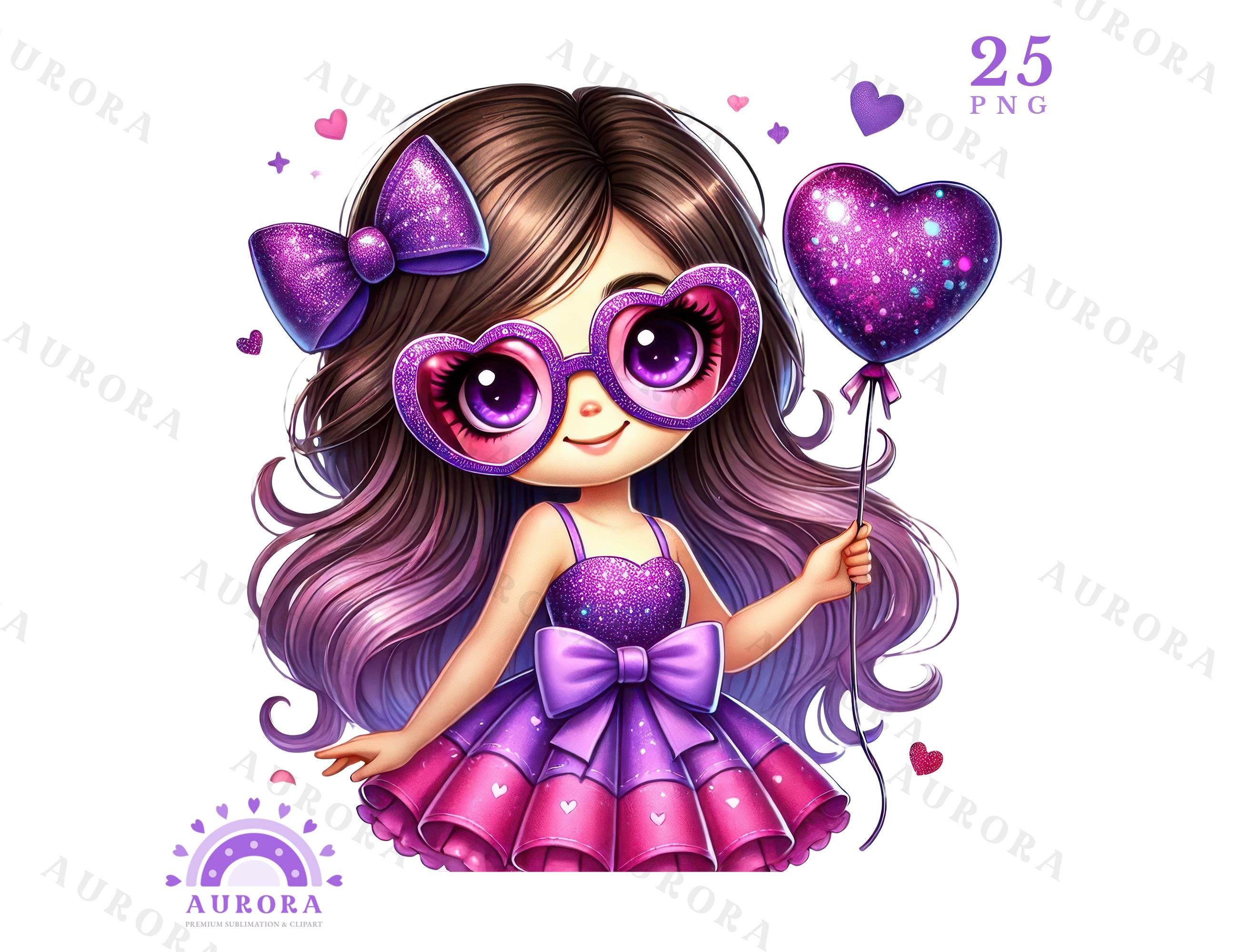 Valentine's Day Girl Clipart Bundle, Chibi Girls With Bow & Glasses ...