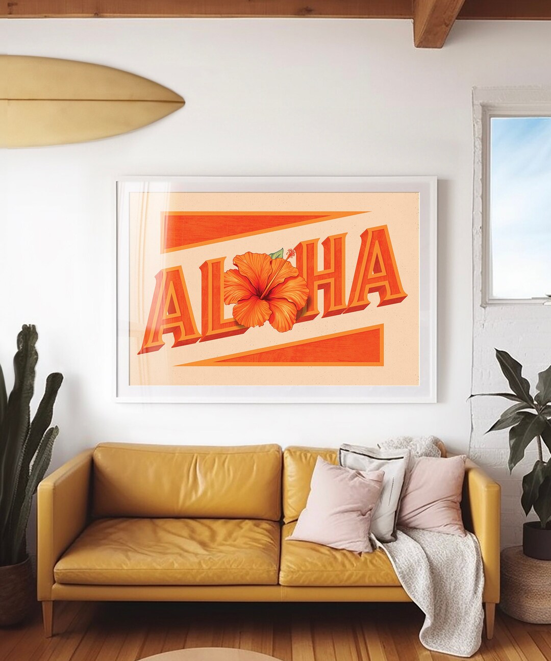 Aloha Orange Typography Art Print Coastal Wall Decor Beach - Etsy