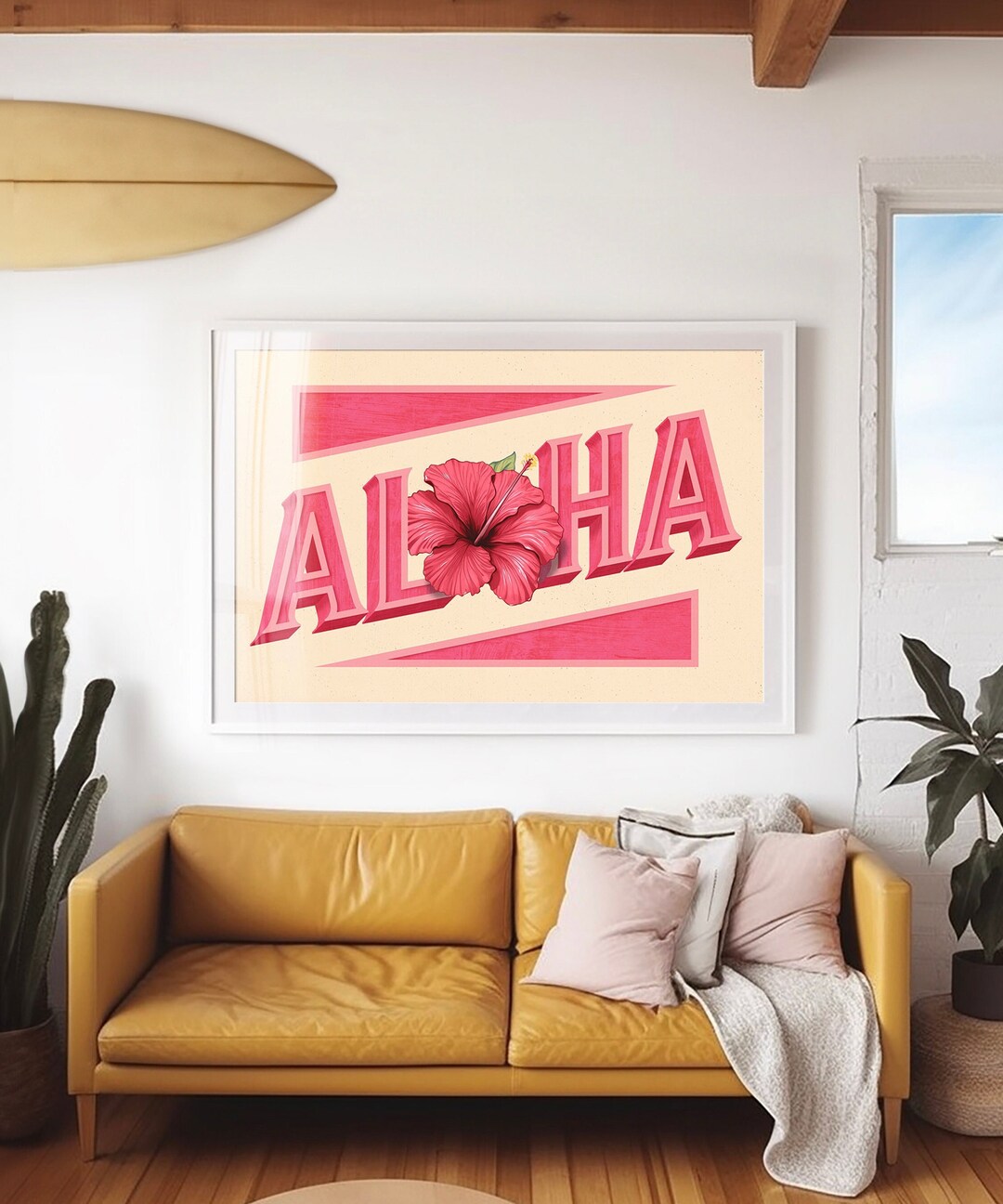 Aloha Pink Typography Art Print Coastal Wall Decor Beach - Etsy