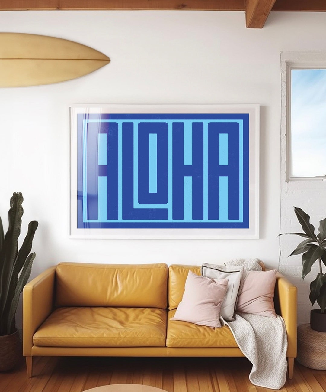 Aloha Typography Art Print Blue, Coastal Wall Art, Beach Decor ...