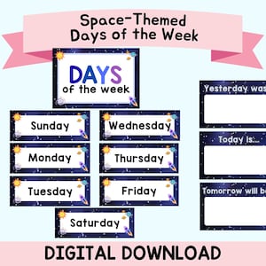 Printable Space Days of the Week | Outer Space Classroom Decor | Galaxy ...