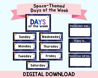 Printable Space Days of the Week | Outer Space Classroom Decor | Galaxy ...